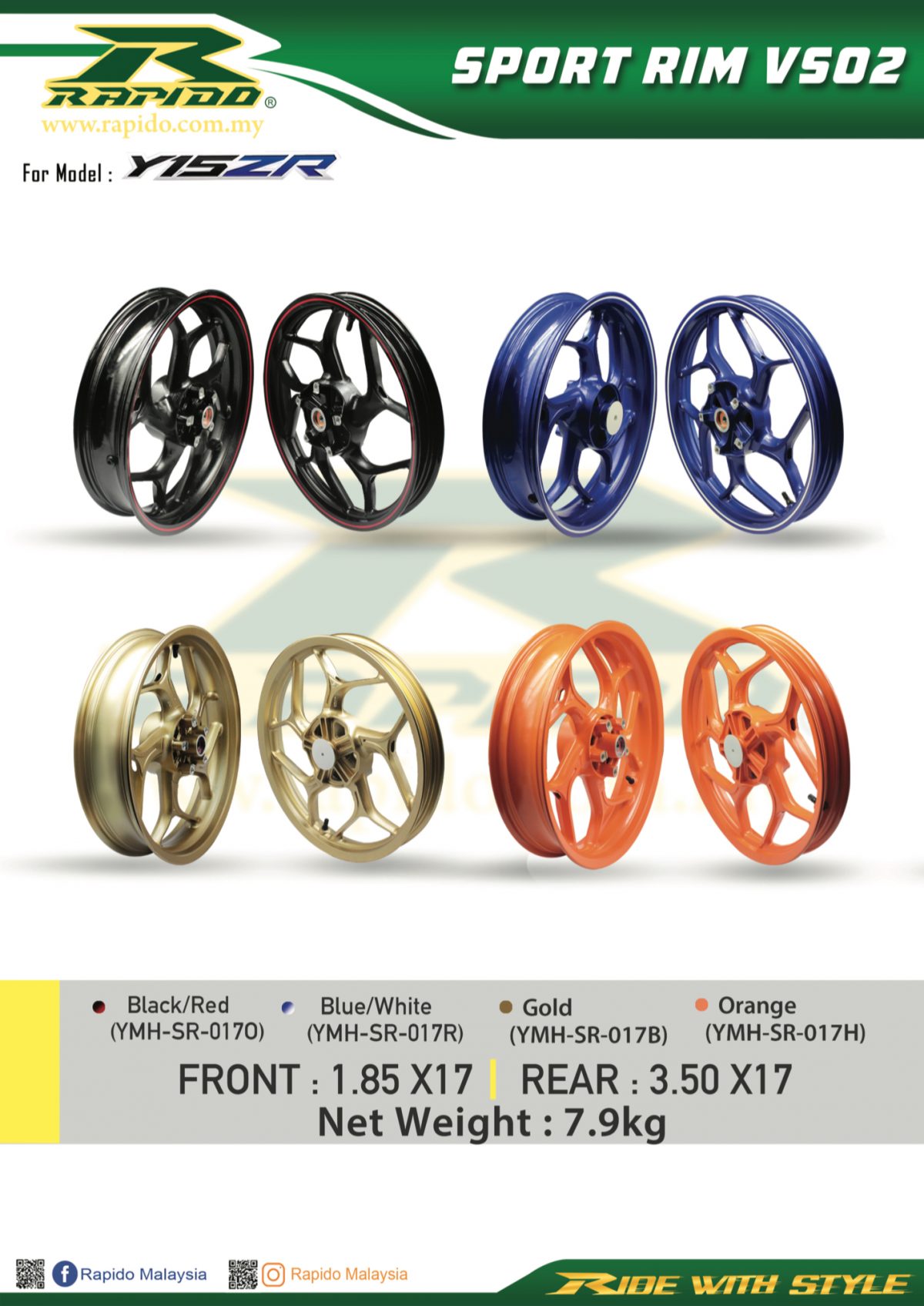Model VS02 - Yamaha Y15ZR (Sport Rim) - Rapido