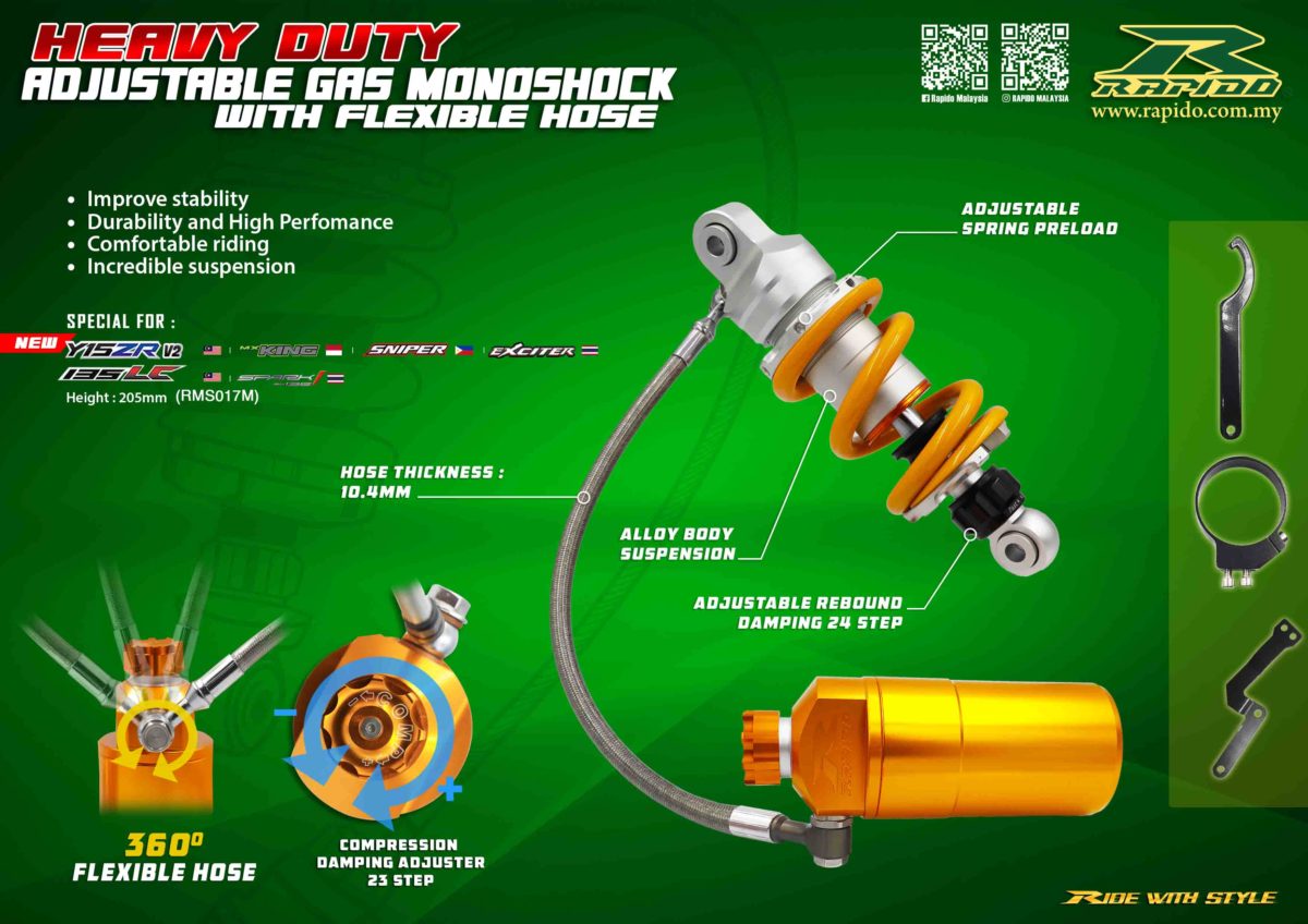 Heavy Duty Adjustable Gas Monoshock with Flexible Hose - Yamaha LC135 ...