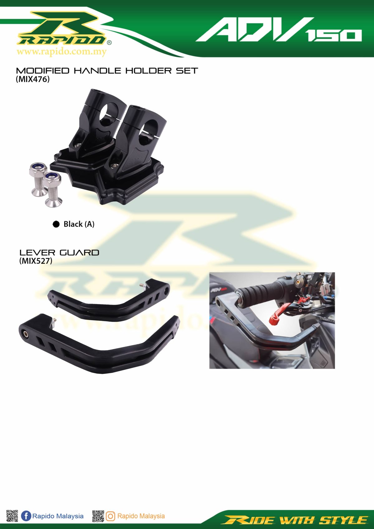 Modified Handle Holder Set - Honda ADV150 - Rapido